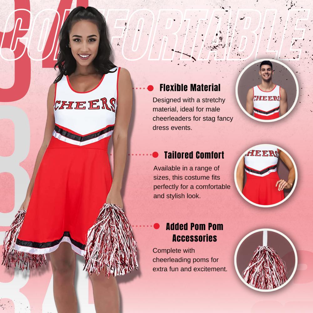 Red Cheerleader Costume And Cheerleading Pom Poms Redstar Fancy Dress