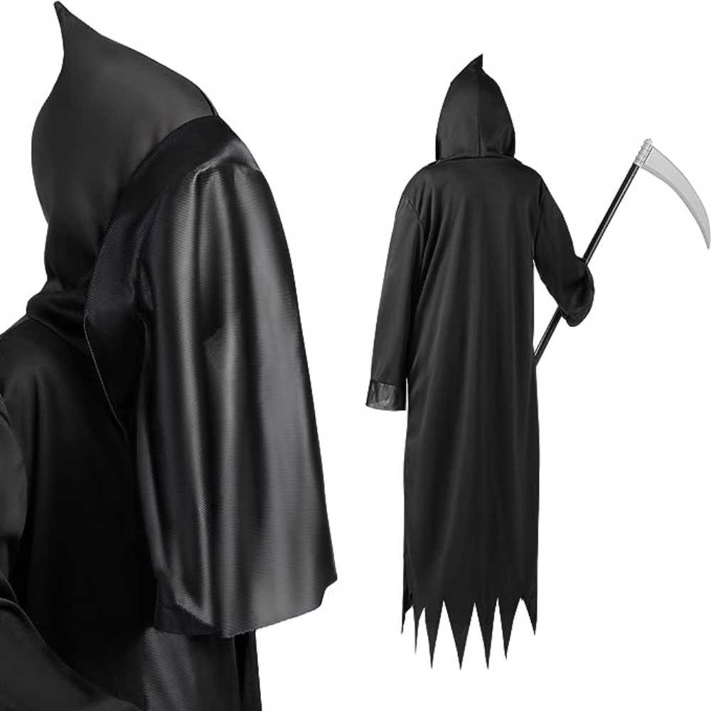 Kids Grim Reaper Costume Halloween Black Robe & Grim Reaper Scythe ...
