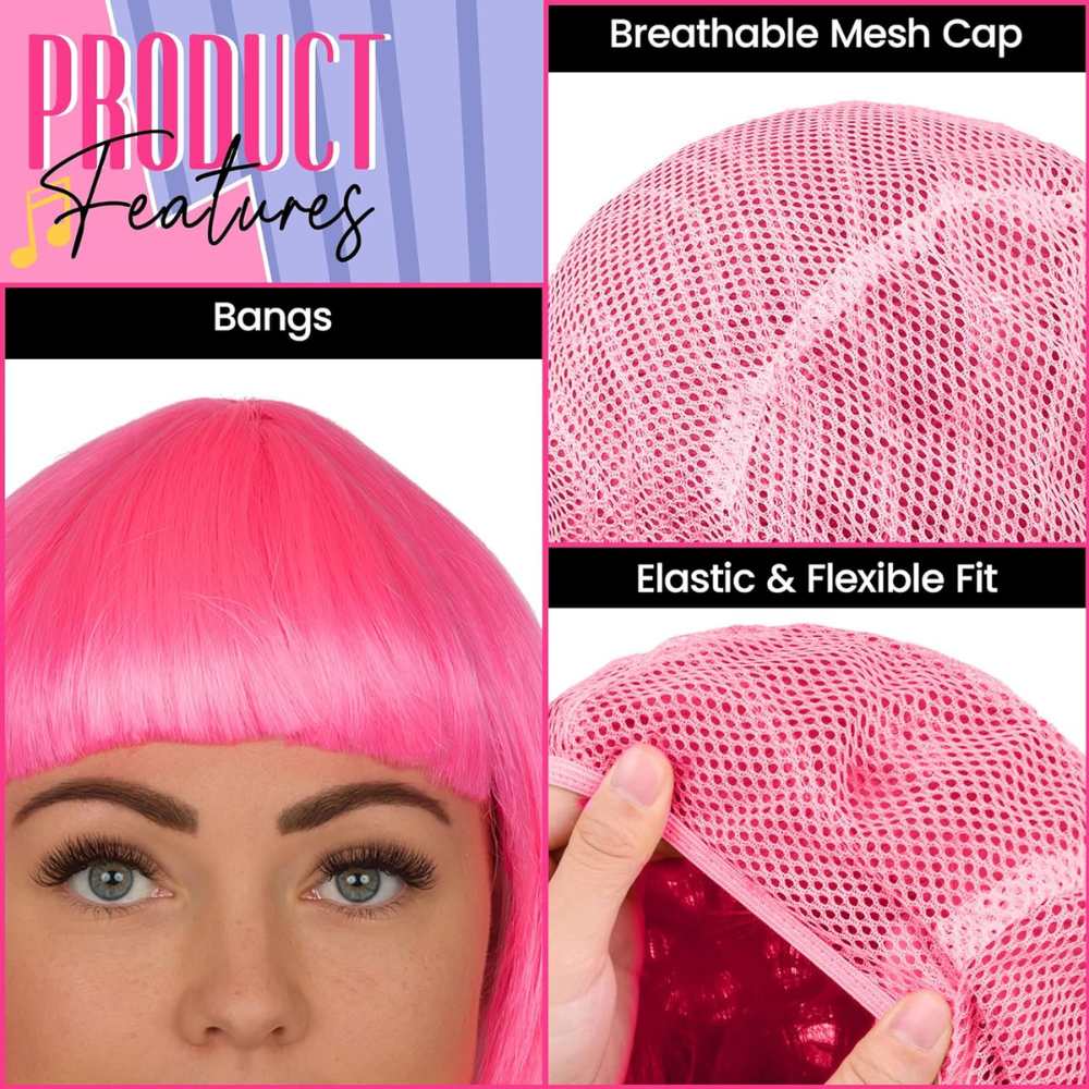 Ladies' Neon Pink Bob Wig | Iconic Fancy Dress Accessory – Redstar ...
