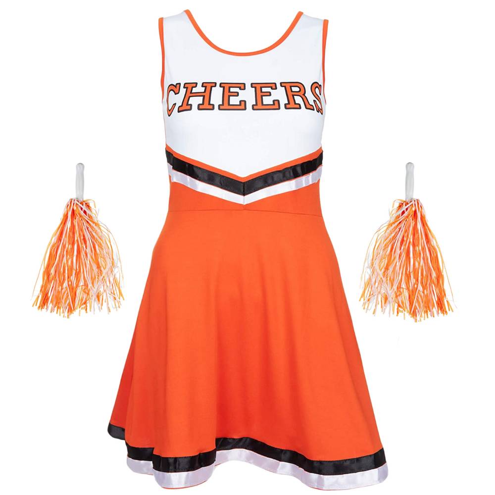 Orange Cheerleader Outfit with Pom Poms – Redstar Fancy Dress