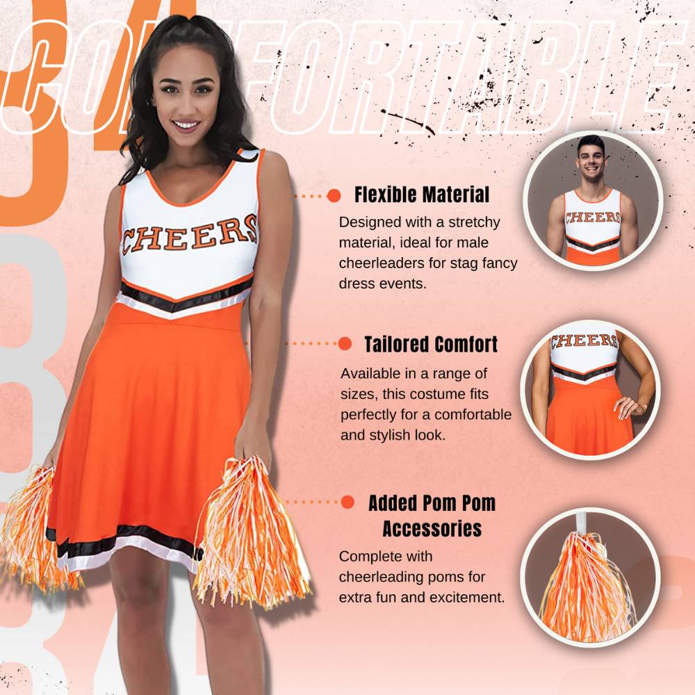 Orange Cheerleader Outfit with Pom Poms – Redstar Fancy Dress