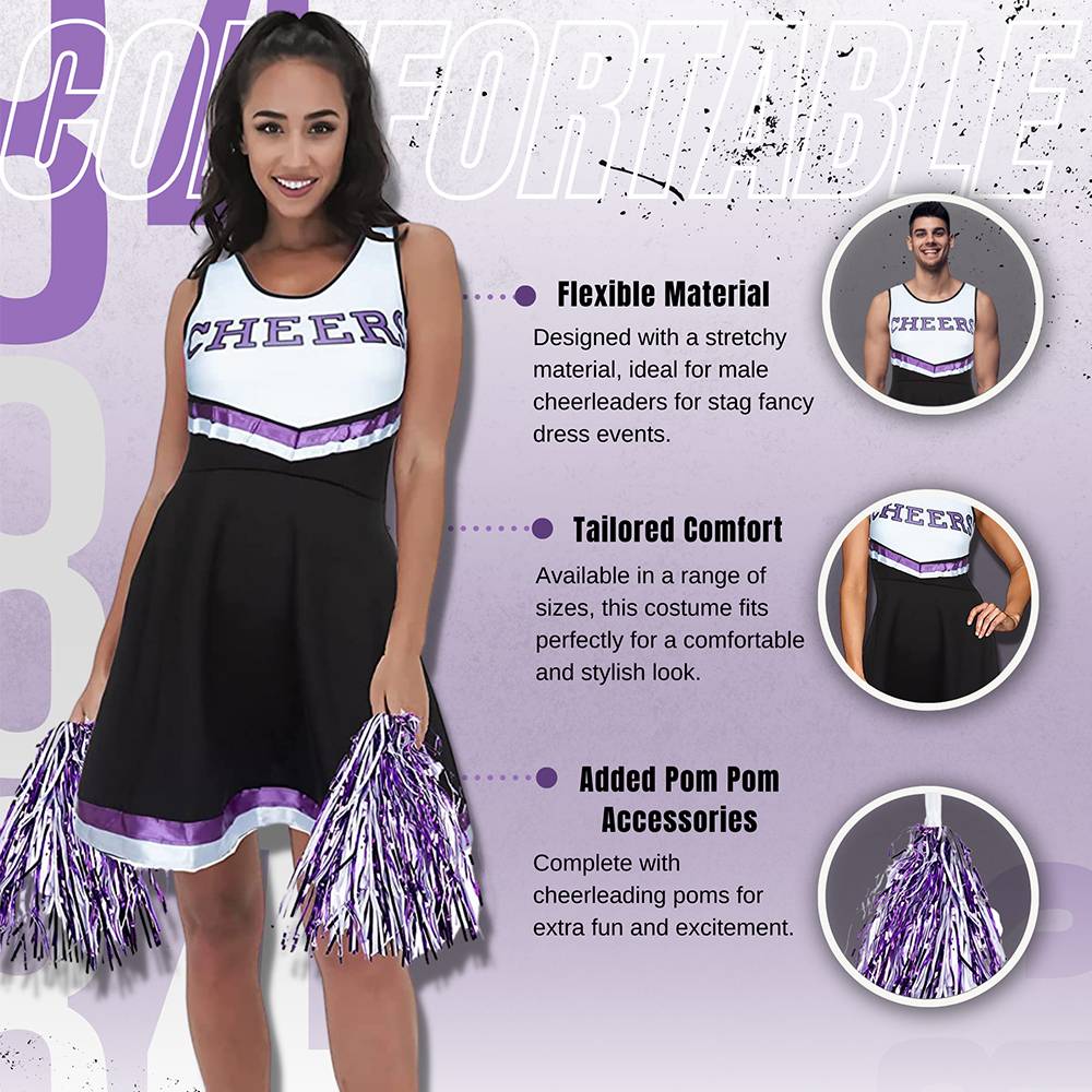 Purple Cheerleader Outfit and Pom Poms – Redstar Fancy Dress