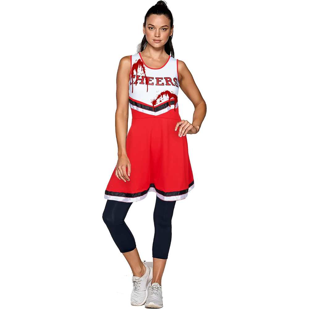 Red Zombie Cheerleader Outfit With Pom Poms & Fake Blood Tube – Redstar ...